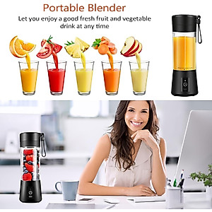 Portable Blender, Blender for Shakes and Smoothies, Personal Blender, Mini Shakes Juicer Cup 380ml USB Rechargeable with 6 Stainless Steel Blades for Kitchen,Sport and Travel, Black HSZZB X0316