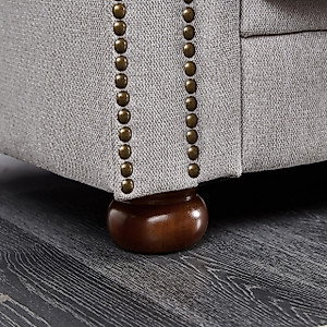 Chesterfield 3 Seater Button Tufted Sofa, Linen Fabric Upholstered Couch with Nailhead Arms Removable Cushions Rubber Wood Legs for Living Room Office Bedroom