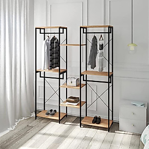 LHLLHL Wardrobe Clothes Rail 2 + 3 + 2 Shelves with Shoe Rack Clothing Storage Cabinet Clothes Shoes Bedroom Furniture