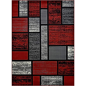 champion rugs Square Pattern Red Area Rug Box Pattern Modern (7’ 8” X 10’ 8”)