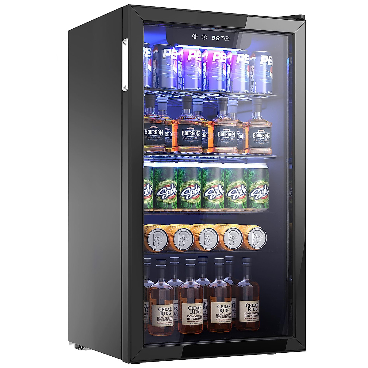 Icyglee Beverage Refrigerator Cooler - 126 Can Mini Fridge with Glass Door for Soda Beer, Wine, Beverage Cooler for Home, Office, Bar with Adjustable Removable Shelves, Black