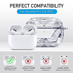 Youskin Airpod Pro 2 Case 2022 Diamond Crystal Clear, AirPods Pro 2nd Generation Case Cover, Full-Body Shockproof Hard Shell Protective for Men Women with Keychain，Crystal Clear