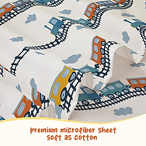 Bedmoon Boys Twin Sheets, Kids Train Bed Sheet Set with Non-Slip Fitted Sheet, Boys Soft Microfiber Twin Sheets & Pillowcases, Yellow Orange