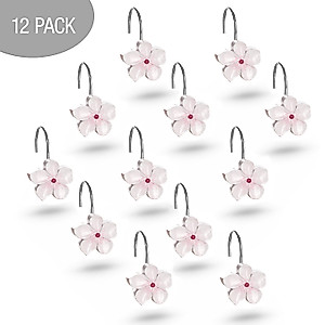 Creative Scents Vanda Flower Shower Curtain Hooks - Set of 12 White & Pink Floral Shower Curtain Hooks - Decorative Shower Curtain Rings for Curtain - Spring Blossom Shower Hooks for Shower Curtain
