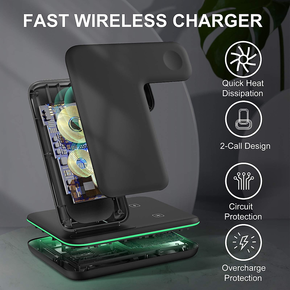 Liwin Wireless Charger, 3 in 1 Fast 15W Wireless Charging Station