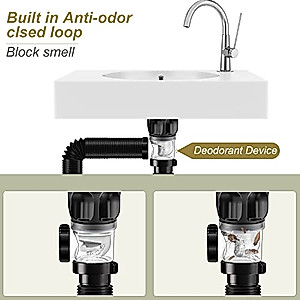 Upgraded Bathroom Sink Drain Kit, with Flexible & Expandable P-Trap Sink Drain Pipe Tube, Built-in Anti-Clogging Stopper Pop Up Drain, Suitable for 1-1/2'' OD Drain Inlets