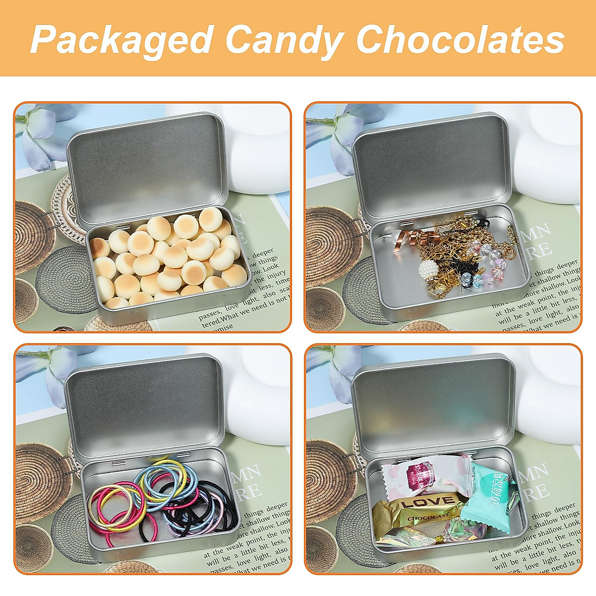 Tin Box with Lid, Small Metal Box Rectangular Hinged Lids Tin Empty Tins Box Containers Mini Cookie Tin Case Portable Metal Tins with Lids for Candies Soaps Earrings Jewelry Crafts Gifts, Silver