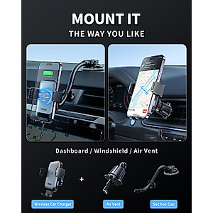 APPS2Car Wireless Car Charger Auto Clamping Wireless Car Charger Mount Car Phone Holder Wireless Charger for Dashboard & Air Vent Phone Mount for Car Wireless Charging for iPhone 15/14/13 Galaxy etc