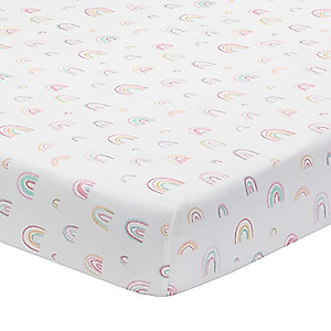 Lambs & Ivy Watercolor Pastel Pink/Mint Rainbow 5-Piece Baby Crib Bedding Set