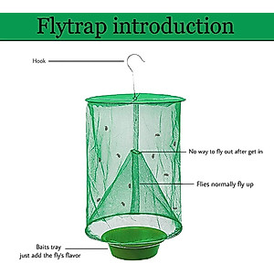 Ranch Fly Trap Outdoor Hanging Reusable with Fishing Apparatus | Food Bait Tray Catcher Cage for Indoor or Outdoor Family Farms, Park (6 Pack)