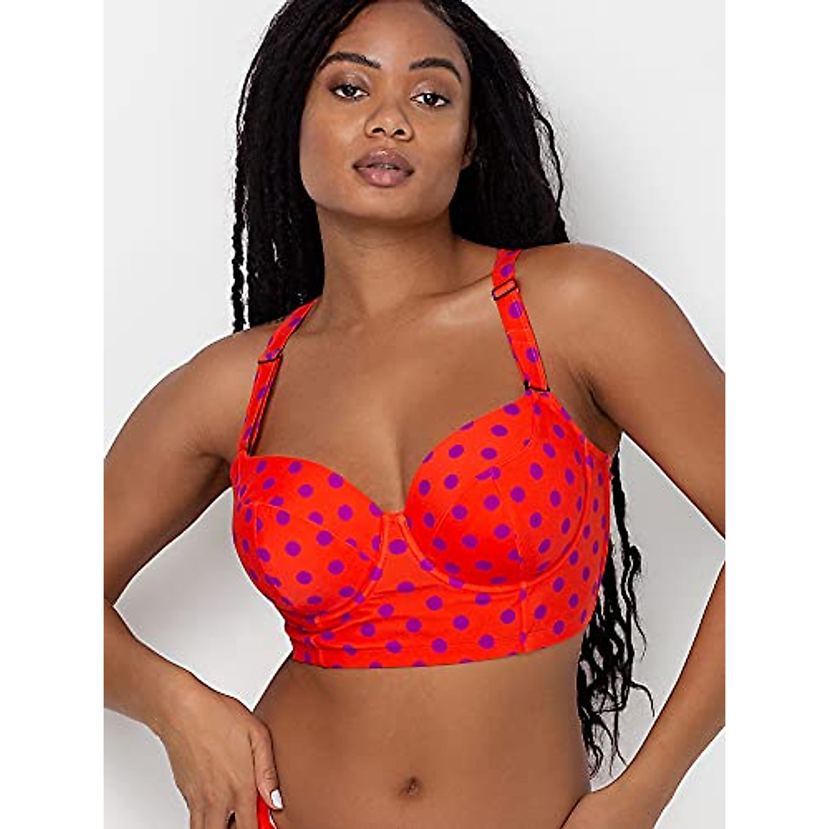 Smart & Sexy womens Plus-size Long Lined Underwire Bikini Top, Bright Polka Dot Print, 36C US