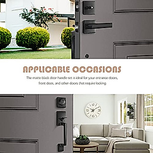 Felibat Matte Black Front Door Handle,Exterior Front Door Lock Set with Single Cylinder Deadbolt and Door Lever,Entry Door Locksets