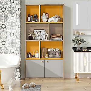 Tribesigns 65" Tall Bookcase, 5-Tier Freestanding Cube Bookshelf with Door & Storage Shelves, Modern Display Storage Organizer with 6-Open shelf and Floor Cabinet for Living Room, Bedroom, Home Office