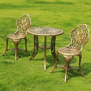 VANZUNE Tulip Bistro Table and Chairs Set 3 Piece Bistro Set Outdoor Patio Bistro Set Patio Table Set with Umbrella Hole for Balcony Backyard Patio Garden,Copper Color