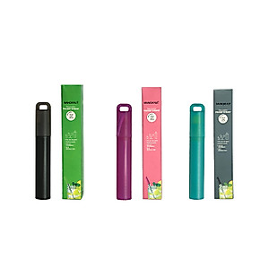 MANGKHUT 3 Pack Metal Reusable Straws with Silicone Tip & Carrying Case & Cleaning Brush, Compact Portable Stainless Steel Drinking Straws with Telescopic Design up to 8.46 inch, Gray & Green & Pink