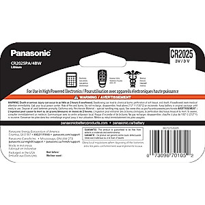 Panasonic CR2025 3.0 Volt Long Lasting Lithium Coin Cell Batteries in Child Resistant, Standards Based Packaging, 4 Pack