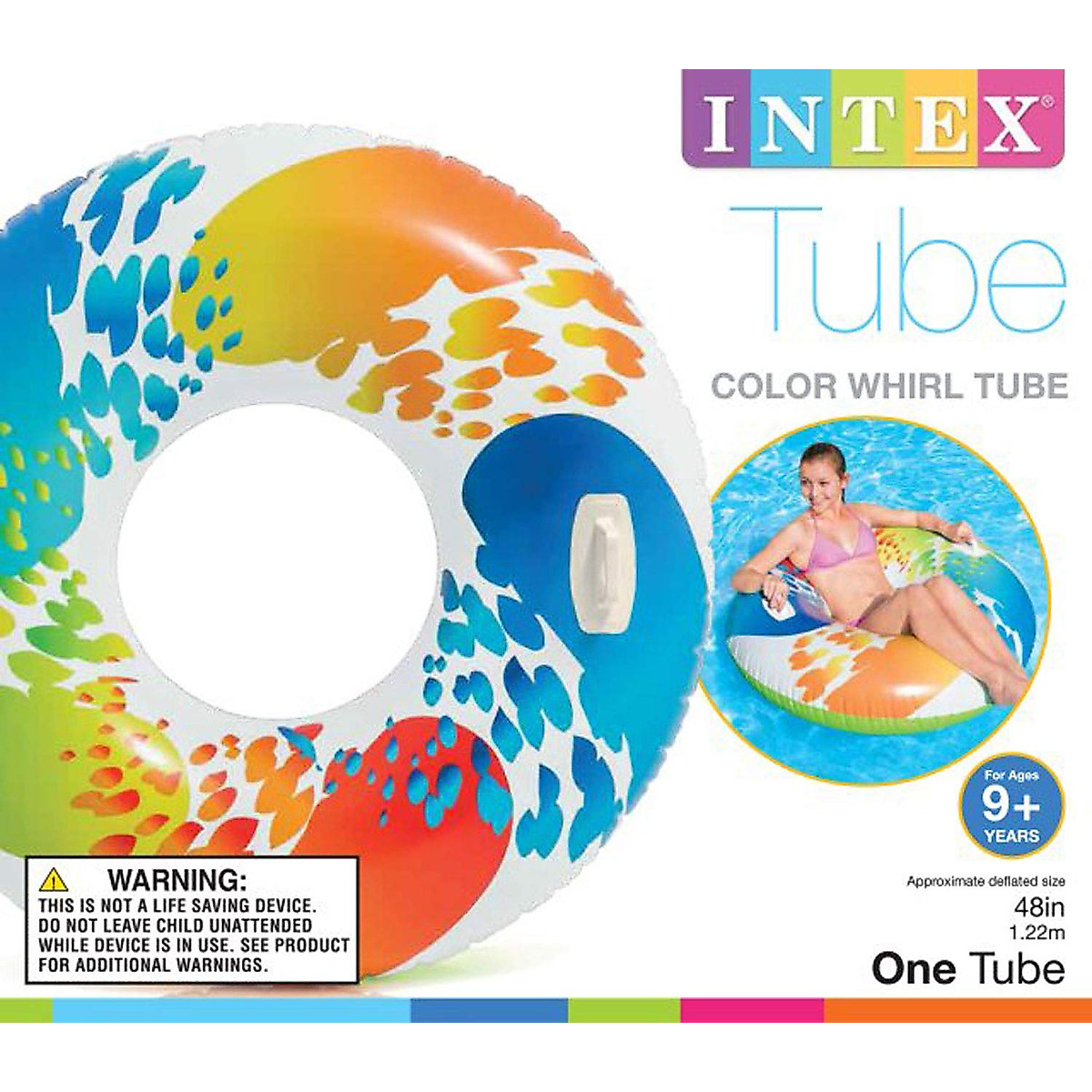 Intex 58202EP Inflatable 47 Inch Colorful Adult Whirl Tube Swimming Pool Raft Float w/Carry Handles and Repair Kit, Color and Style May Vary (2 Pack)