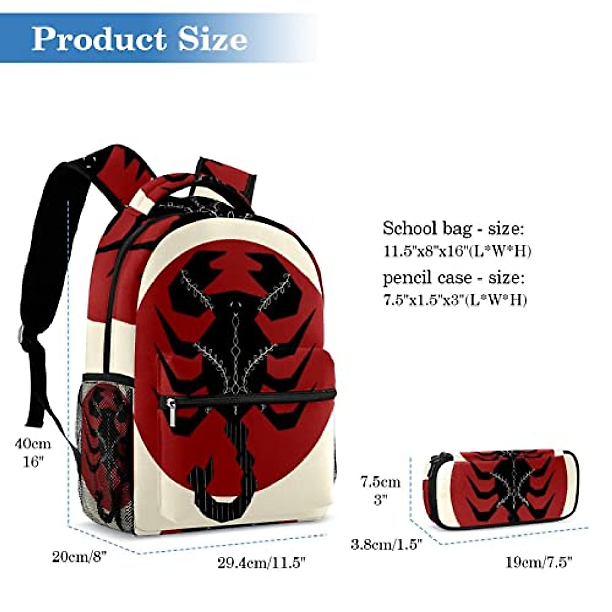 LLNSUPPLY Black Scorpion School Backpack for Girls Boys Bookbag for Women Men with Pencil Case