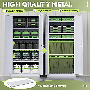 Incbruce 72” Metal Storage Cabinet, Tall Locking Steel Storage Cabinet with 2 Doors and 4 Adjustable Shelves,Lockable Storage Cabinet for Home, Office, Warehouse（Grey）
