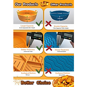 Air Fryer Silicone Pot,8.5'' Air Fryer Silicone Liners, Easy To Clean Reusable Air Fryer Accessories, Heat Resistant Air Fryer Basket, Replacement of Parchment Liner Paper Fits (Grey)