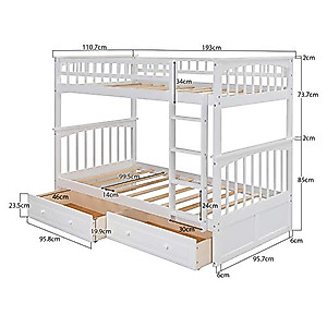 ATH-S Bunk Beds Full Over Full with Drawers, Solid Wood Full Bunk Beds with Ladder for Boys Girls Teens Adults, Gray (Color : Twin White)