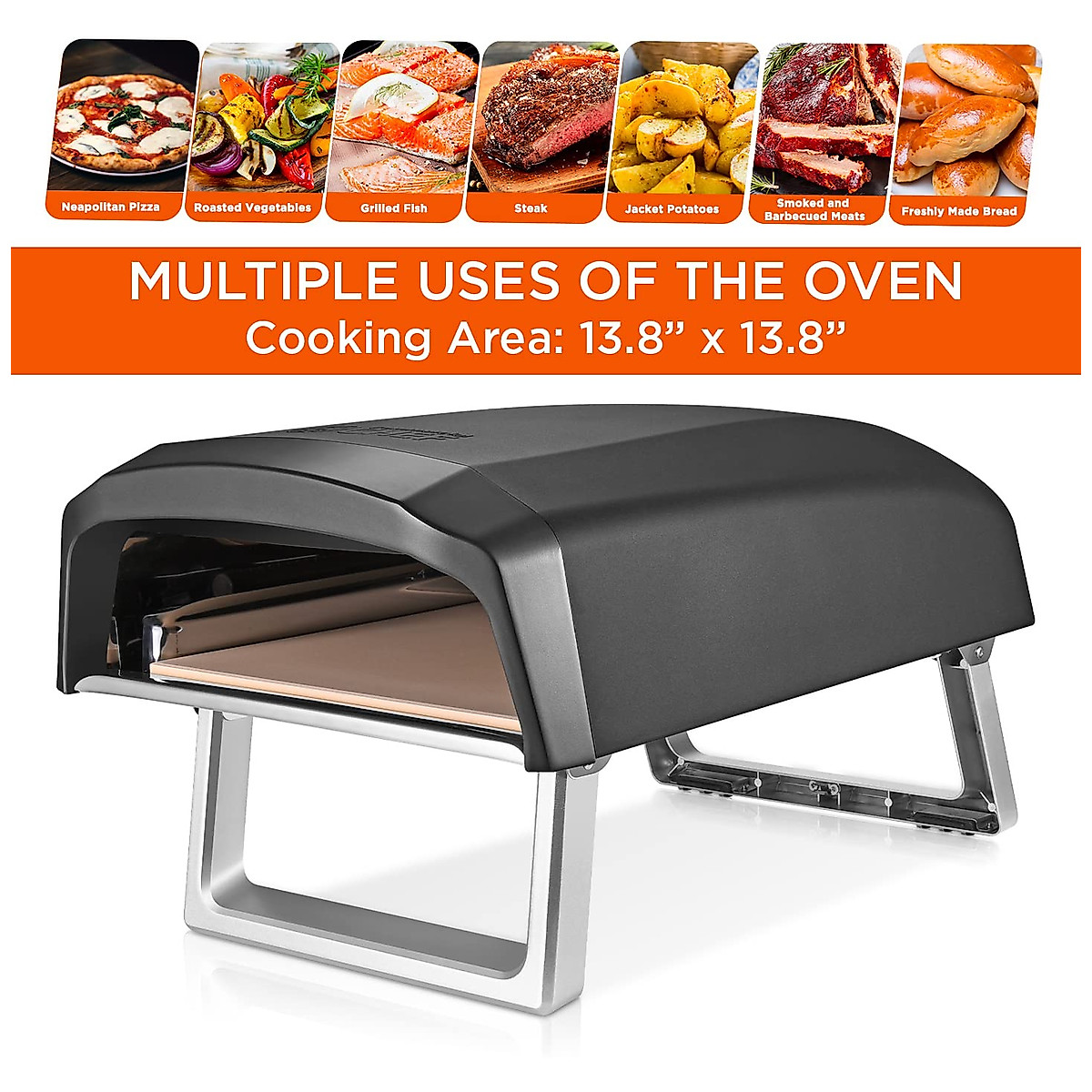 Commercial Chef Pizza Oven Outdoor - Gas Pizza Oven Propane - Portable Pizza Ovens for Outside - Stone Brick Pizza Maker Oven Grill with Dual L-Shaped Burner