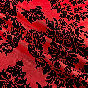 Flocked Damask Taffetta Red/Black, Fabric by the Yard