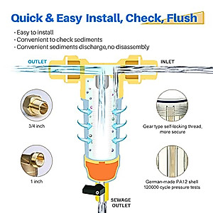 GOLDEN ICEPURE 40 Micron Spin Down Water Filter, Whole House Spin Down Sediment Water Filter with Scrapper, Reusable Flushable Pre-Filtration System, 1" MNPT + 3/4" FNPT + 3/4"MNPT, BPA Free