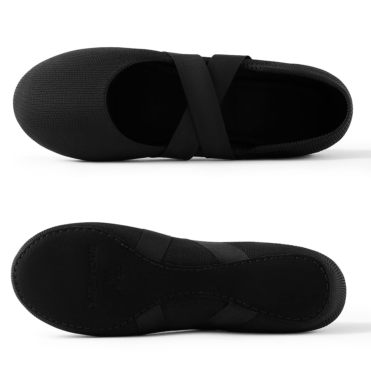 SANGEESON Ballet Shoes for Women(Leather Full Sole, Arch Support, Breathable), Jazz Shoes, Ballerina Shoes, Dance Shoes Women for Beginner, X, Size 8-8.5, Black