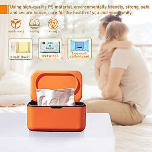 KOOMTOOM Wipes Dispenser, Baby Wipe Holders Tissue Box Refillable Wipe Container with Sealing Design, Keeps Diaper Wipes Fresh, Non-Slip for Car, Home,Office (Orange)