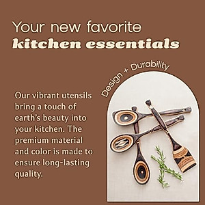 Island Bamboo Natural Pakkawood 12" Wooden Spoon Set of 4 with Standard Spoon, Slotted Spoon, Corner Spoon, and Straight-Edge Spatula