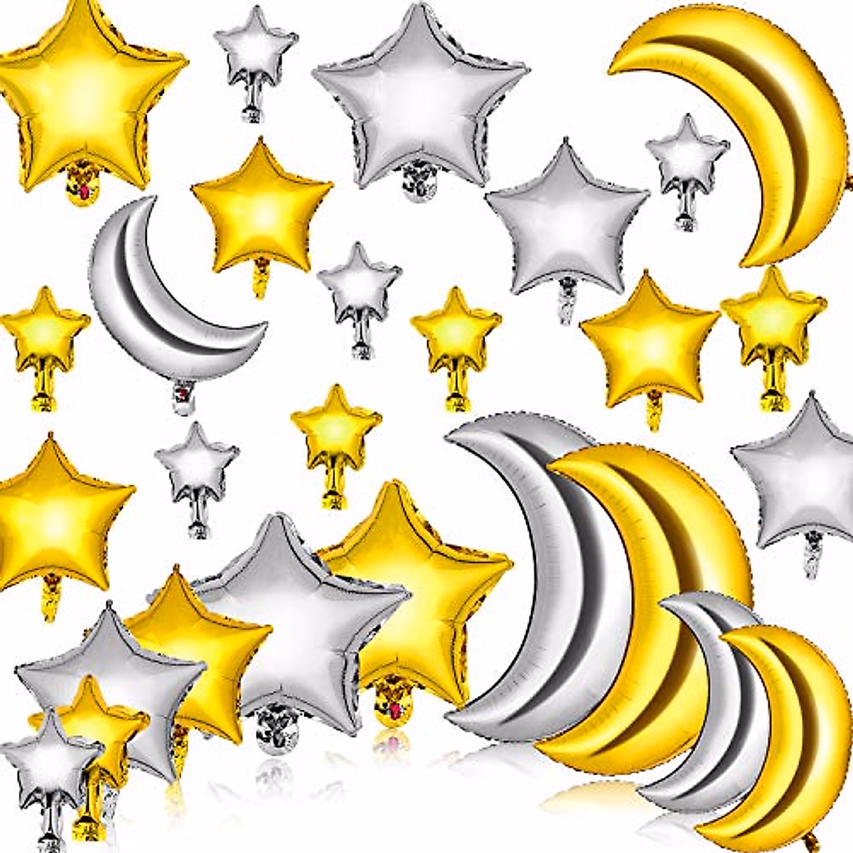 60 Pieces Large Moon Foil Balloons 18/ 36 Inch Moon Balloons 5/ 10/ 18 Inch Silver Gold Foil Star Balloons Mylar Balloons for Party Decoration Baby Shower Birthday