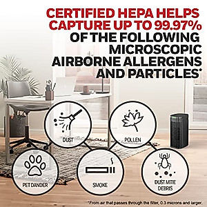 Honeywell HPA080 InSight HEPA Air Purifier with Air Quality Indicator and Auto Mode, Allergen Reducer for Medium Rooms (100 sq ft), Black - Wildfire/Smoke, Pollen, Pet Dander & Dust Air Purifier