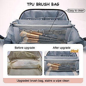 Travel Makeup Bags Cosmetic Organizer Bag: 3-Set Large Capacity Make up Bag - PU Leather Toiletry Bag for Women - Wide Open Portable Pouch with Divider & Handle