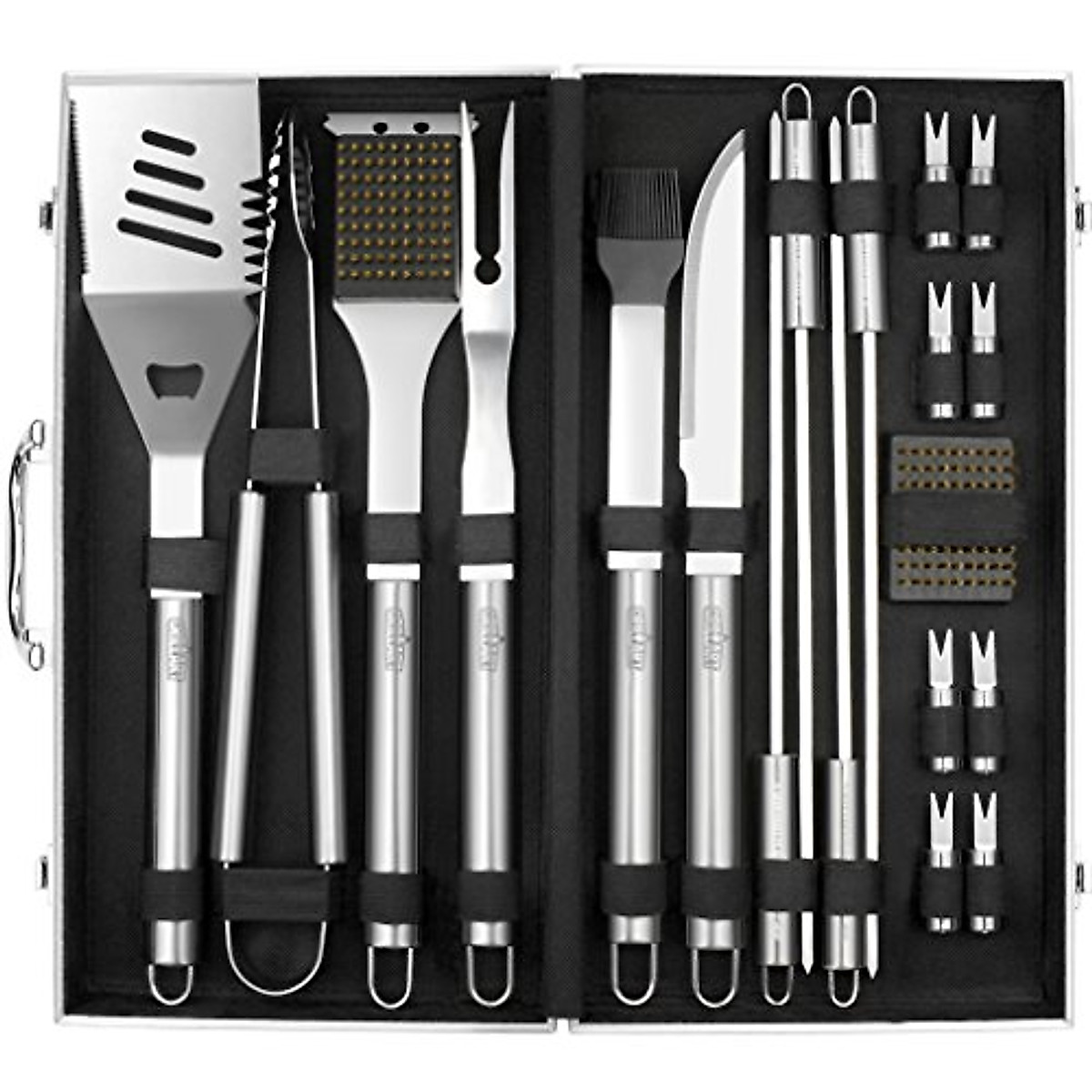 GRILLART BBQ Grill Utensil Tools Set Reinforced BBQ Tongs 19-Piece Stainless-Steel Barbecue Grilling Accessories with Aluminum Storage Case -Complete Outdoor Grill Kit for Dad, Birthday Gift for Man