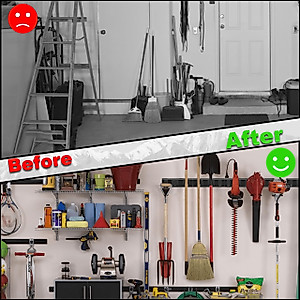 LOKMON Garage Tool Organizer Wall Mount 48 Inch Garden Yard Tool Organizer Adjustable Tool Hangers Wall Shovel Holder 3 Rails & 9 Hooks Heavy Duty Tool Rack - 330lbs Max Load