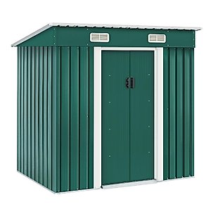 BonusAll Storage Shed Tool House 6x4 FT Outdoor Garden Steel Shed with Sliding Door(Green)