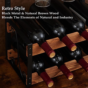 X-cosrack 2 Tier Solid Wood Wine Rack, Hold 8 Wine Bottles and 6 Glasses Countertop Wine Storage Stand, Freestanding Wine Holder Display Shelves for Kitchen, Pantry, Cellar, Bar