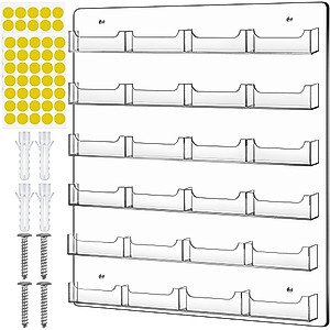 TURSTIN Business Card Holder Wall Mount Clear Sticker Display Marketing Holder Acrylic Business Card Stand Multi Pocket Rack Organizer Space Saver for Home Office (24 Pockets)