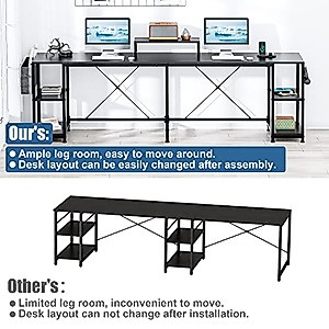 Lulive L Shaped Desk, 95" Reversible Corner Computer Desk with Shelves, Monitor Stand, Storage Bag, Hooks, 2 Person Long Desk for Home Office Writing Study Workstation (Black)