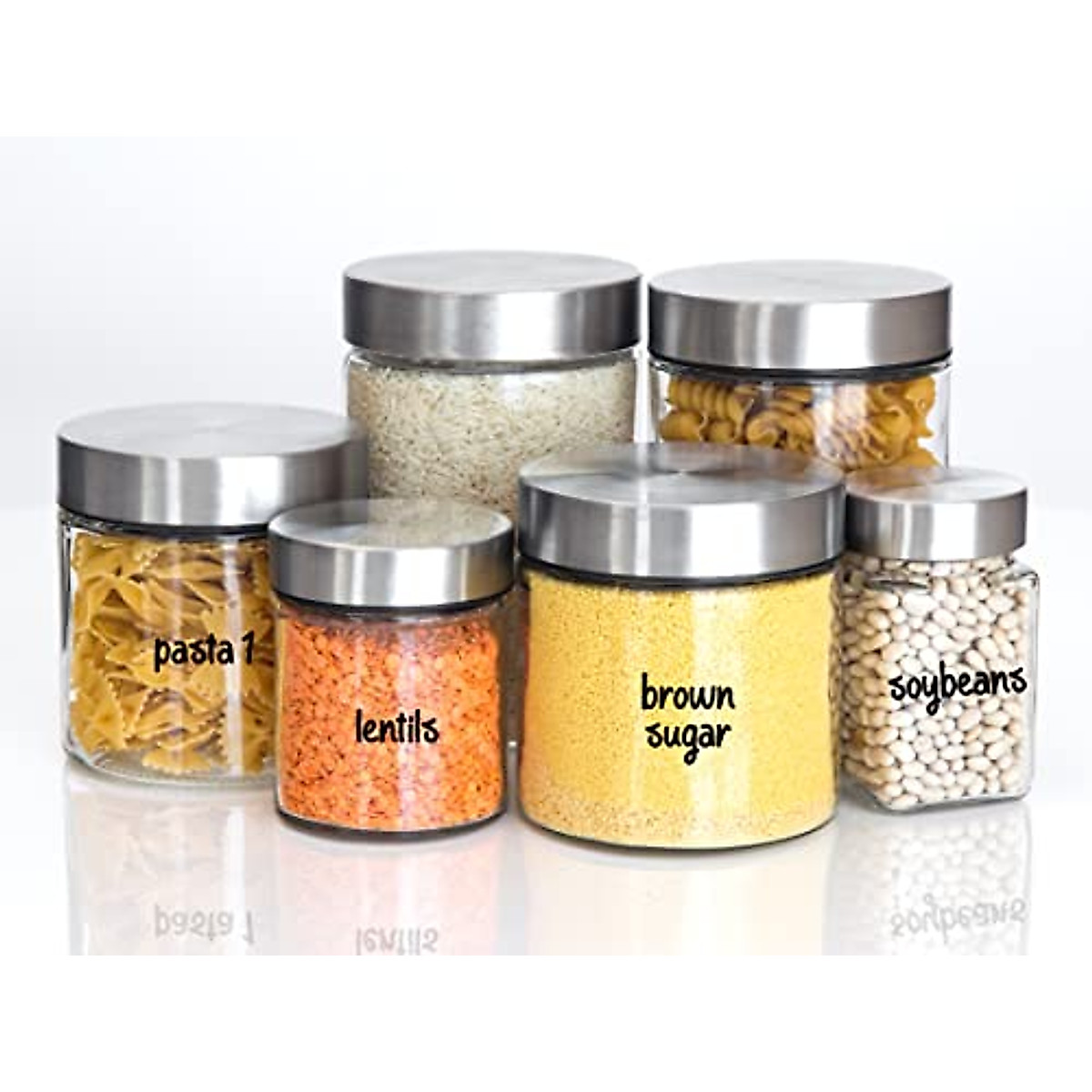 168 Pantry Labels for Food Storage Containers, Black Text Printed on Clear Waterproof Labels, Household Stickers + Numbers, Water Resistant, Organization for Kitchen Jars and Canisters & Storage Bins