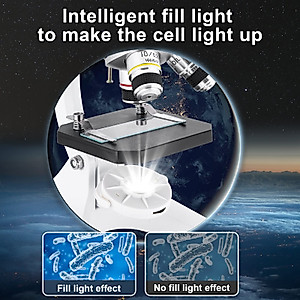 Woehrsh Compound Monocular Microscope 200-2000X Magnification, Fill Light and Carrier Table Bio Microscope for Adults and Students, Includes Cell Phone Holder and Prepared Microscopes Slides…