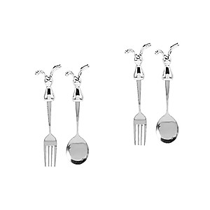 SOIMISS 4 pcs Bunny Fork Spoon Set Stainless Steel Easter Rabbit Cutlery Set Easter Bunny Flatware Silverware Set Eating Utensils Tableware
