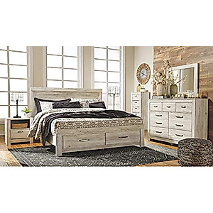 Signature Design by Ashley Bellaby Farmhouse 1 Drawer Nightstand with 1 Storage Cubby & Slim-Profile USB Charging Station, Whitewash, 15.91 in x 23.78 in x 24.61 in