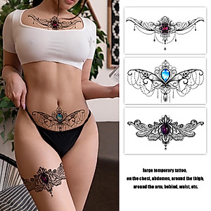 Roarhowl Lace Tattoos, Large Sexy Temporary Tattoo Set, Temporary Tattoos For Women, Belly Back Waist Thigh Body Art Fake Tattoos (Set 1)
