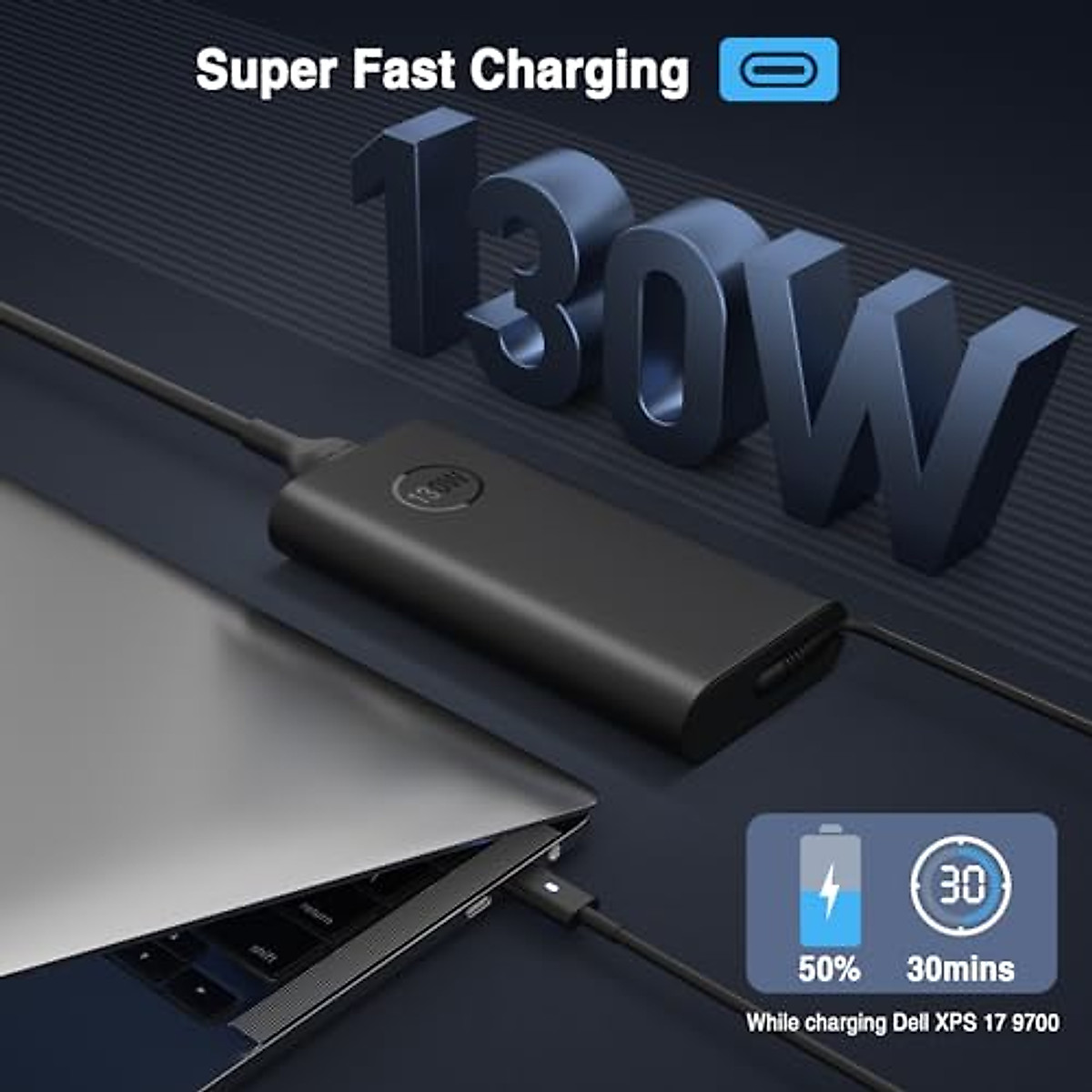 130W USB C Laptop Charger for Dell XPS 15 2-in-1 9575 9500 XPS 17 9700 Precision 5530 2-in-1 5550 5750 3660 3551 Latitude (Grey)