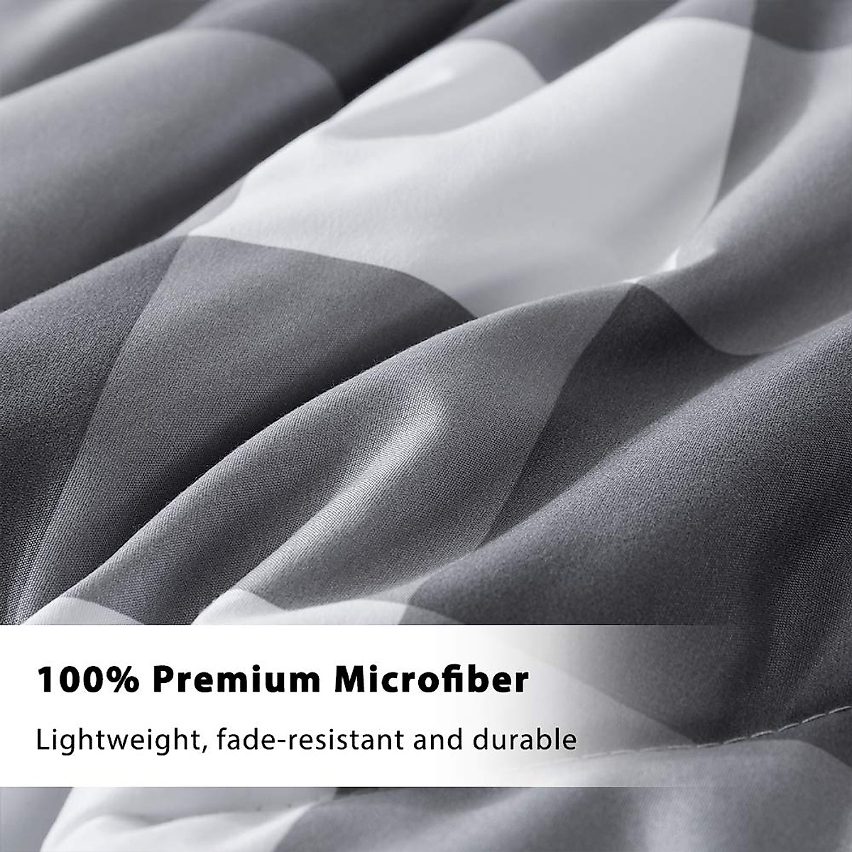 Andency Grey Queen Comforter Set, 3 Pieces Grey White Buffalo Check Plaid Bedding Comforter & Sets, Light Gray Soft Lightweight Fluffy All Season Bed Set