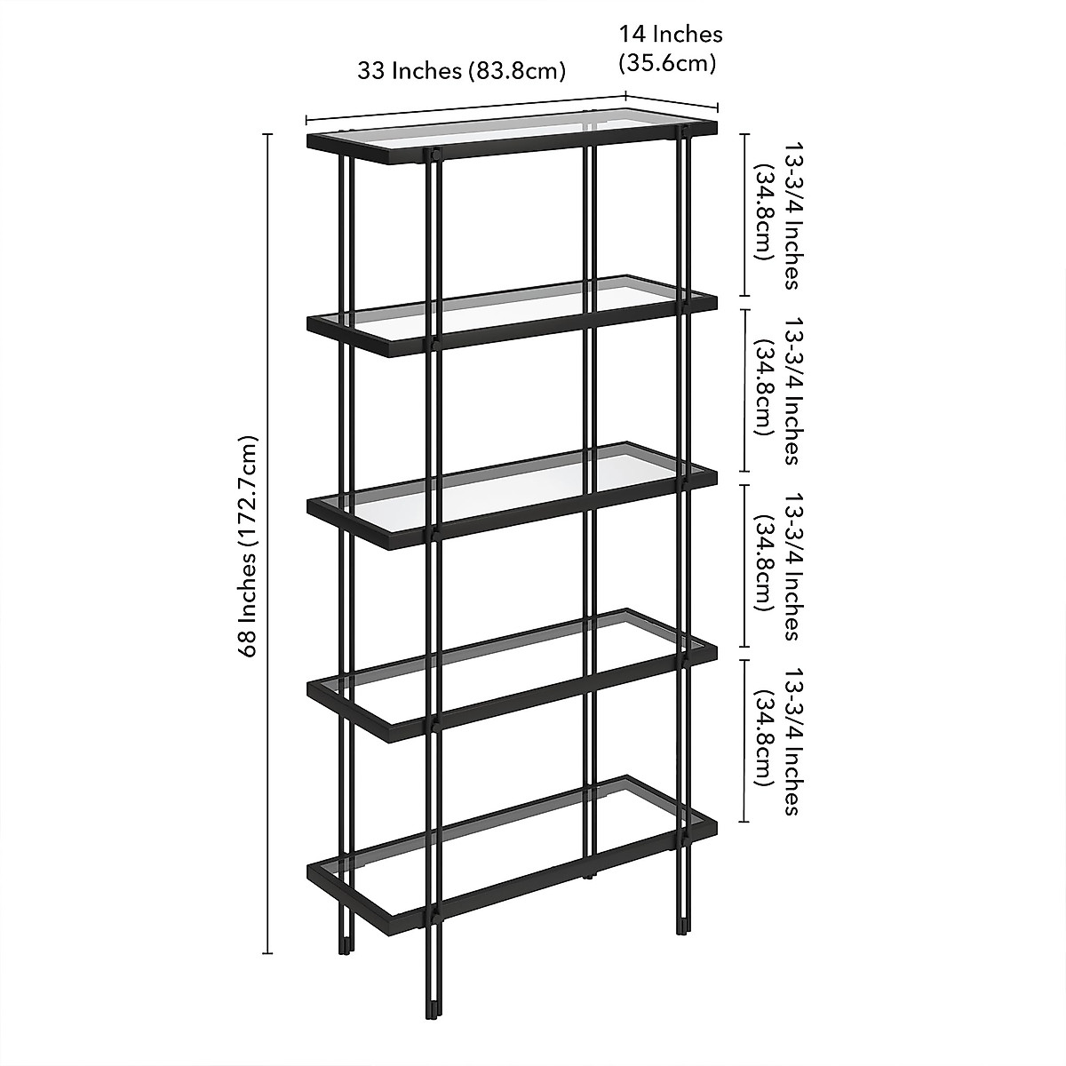 Henn&Hart 68" Tall Rectangular Bookcase in Blackened Bronze, for Home Office, Living Room