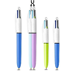 BIC 4 Colours Family Pen Pack - Variety Pack of 4 Pens Total (2 Original Size and 2 Mini Size) - Mix of Original and Fashion Colour Inks