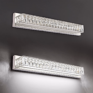 ZUZITO LED Vanity Lights for Bathroom - 30 inch Crystal Modern Vanity Lights - Chrome Bathroom Light Fixtures Over Mirror Cool White Light